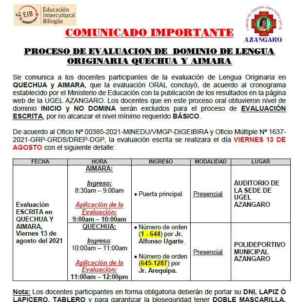 COMUNICADO Y ORIENTACIONES PARA LA DISTRIBUCIÓN Y APLICACIÓN DEL KIT DE EVALUACIÓN DIAGNÓSTICA ...