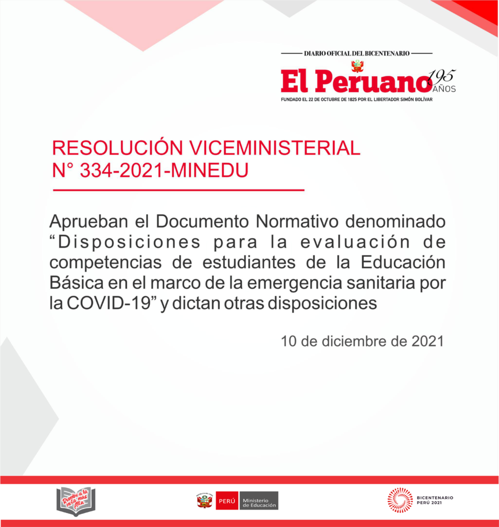 RESOLUCIÓN VICEMINISTERIAL N° 334-2021-MINEDU – APRUEBAN EL DOCUMENTO NORMATIVO DENOMINADO ...